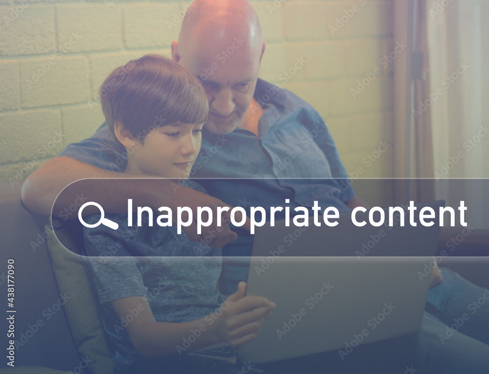 Child cares and Inappropriate content concept. A father give advice to ...