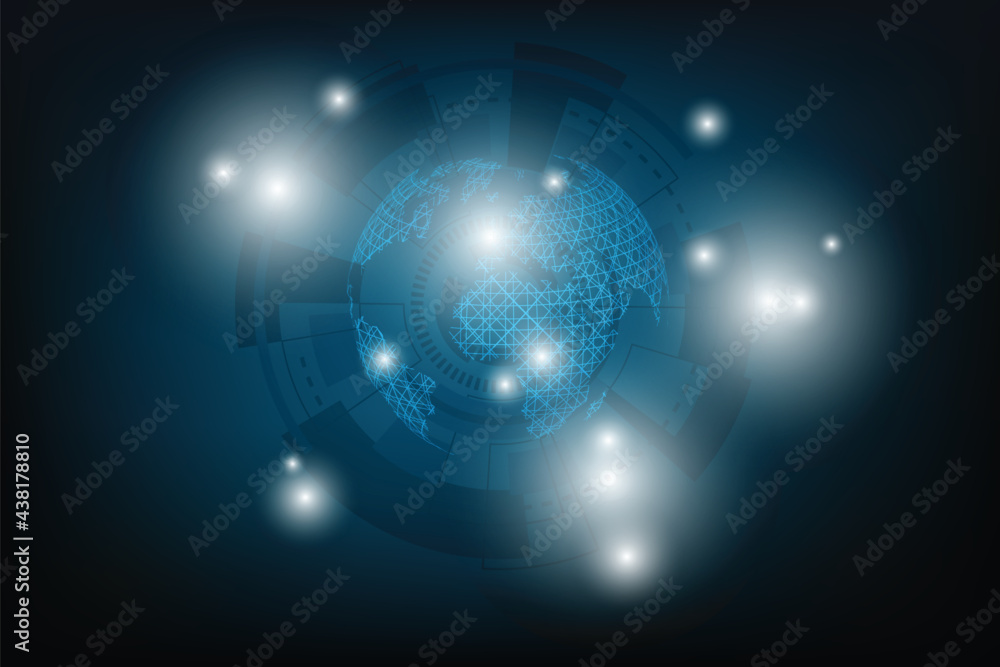 Abstract world map with lattice and illumination separate from dark ...