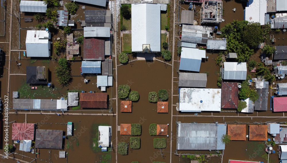 Aerial view of a severe flood in Careiro da Varzea, near the city of ...