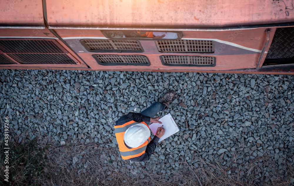 Engineer railway under checking construction process train testing and ...