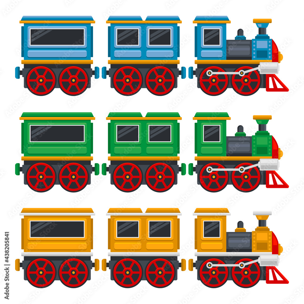 Cartoon Toy Train with Wagons Set. Vector Stock Vector | Adobe Stock