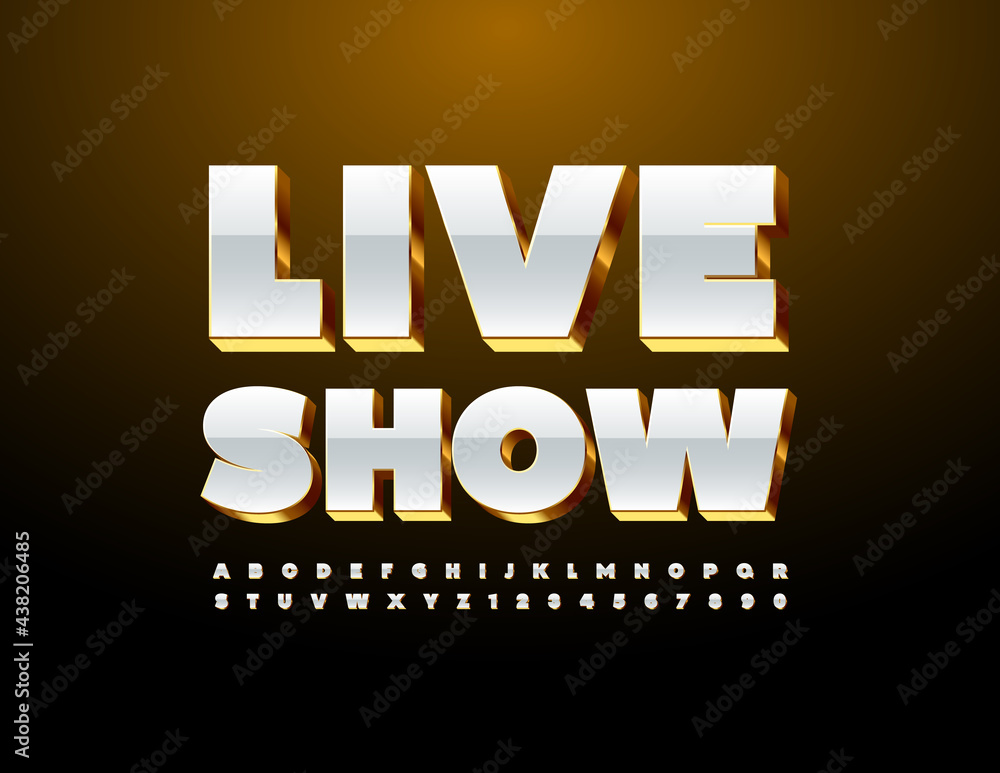 Vector event poster Live Show with White and Gold Font. 3D stylish ...