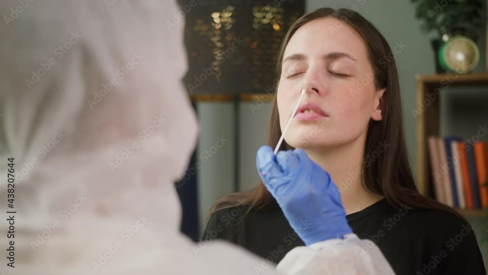 PCR test process, Doctor medical staff worker wearing protective ...