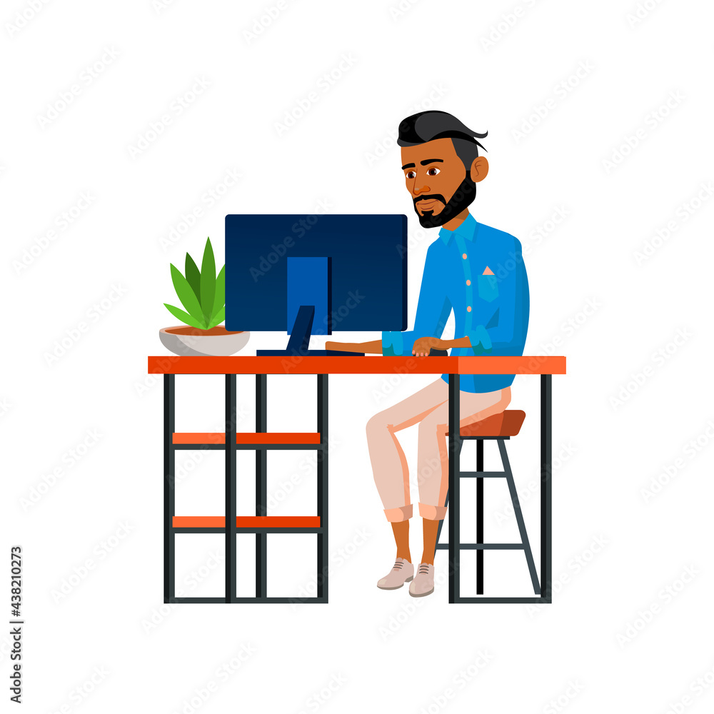 hispanic man freelancer work on computer in room cartoon vector ...