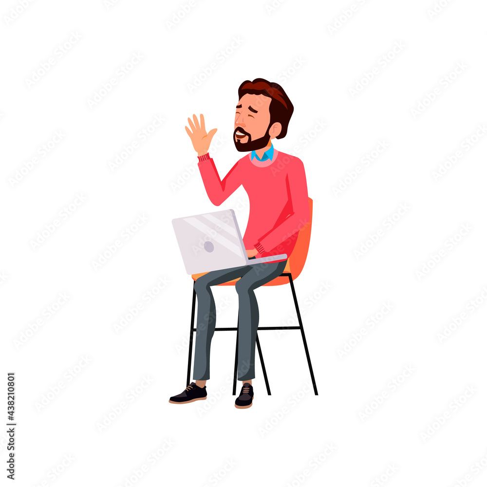 happy man laughing from stupide mistake on laptop cartoon vector. happy ...