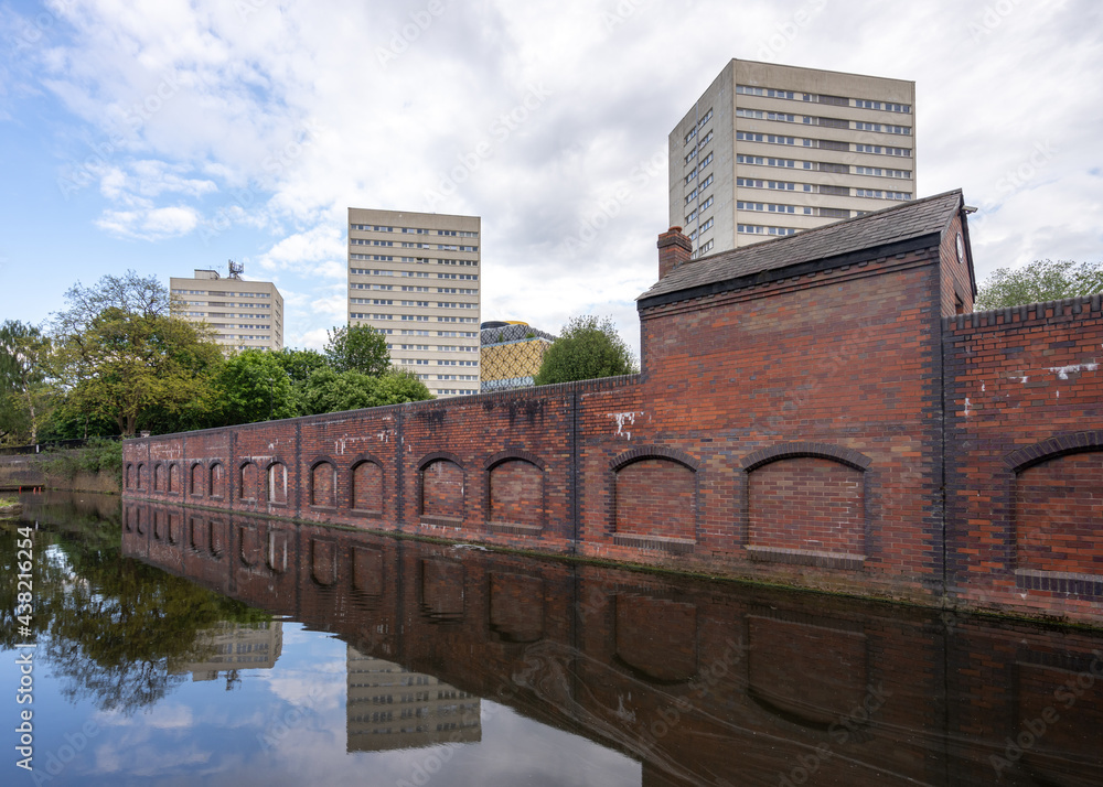 Row of 1960s and 1970s residential tower block flats and skyscrapers ...