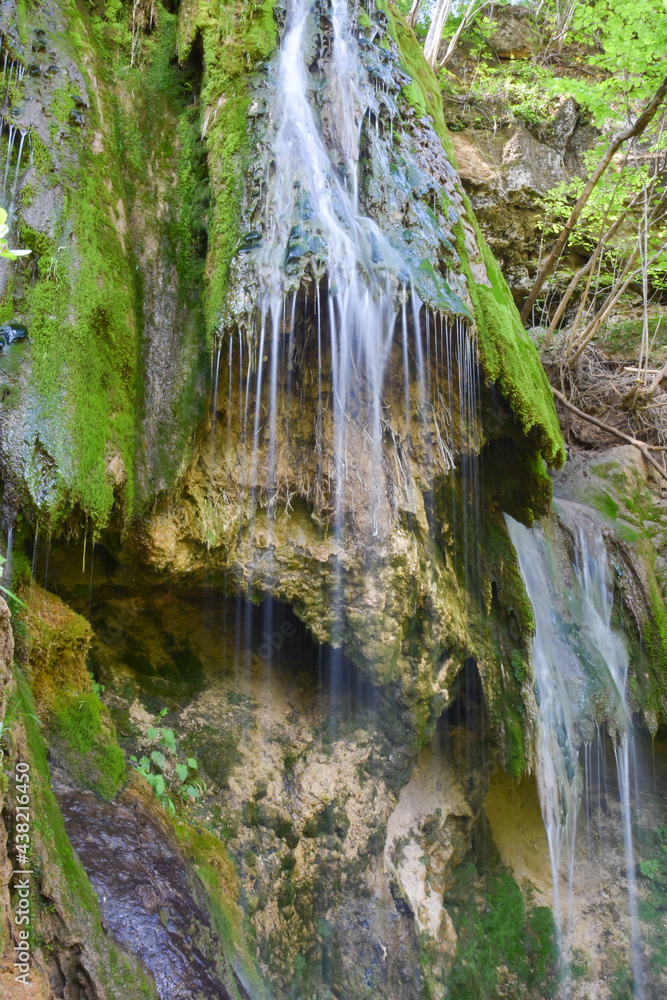Beautiful waterfall in green forest in jungle. Jungle landscape with ...