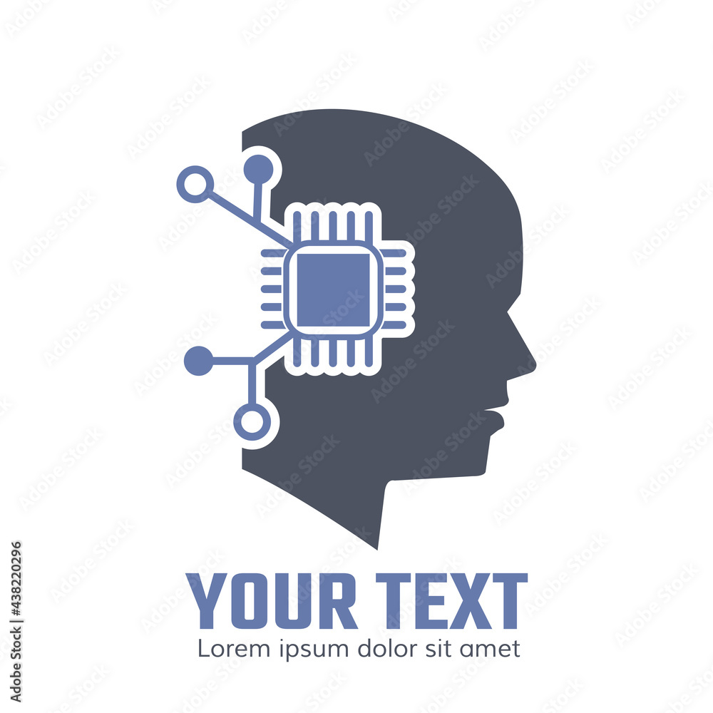 AI artificial intelligence and Techno human head vector logo concept ...