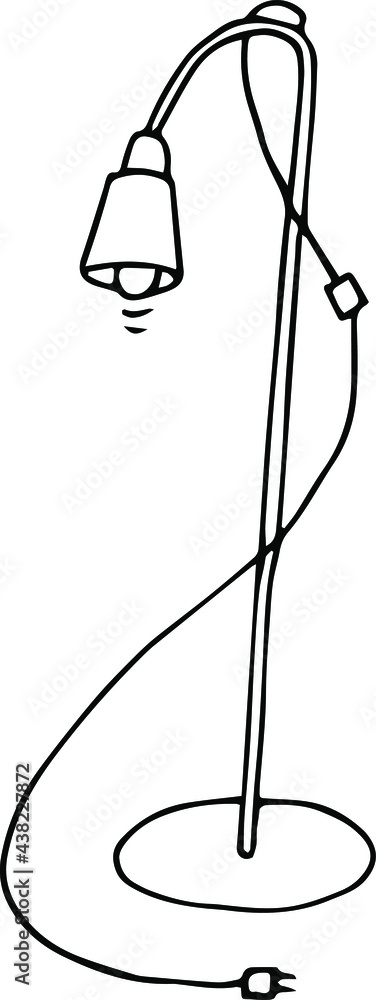 Contour drawing of an interior lamp. Floor lamp. A tall lamp with a ...