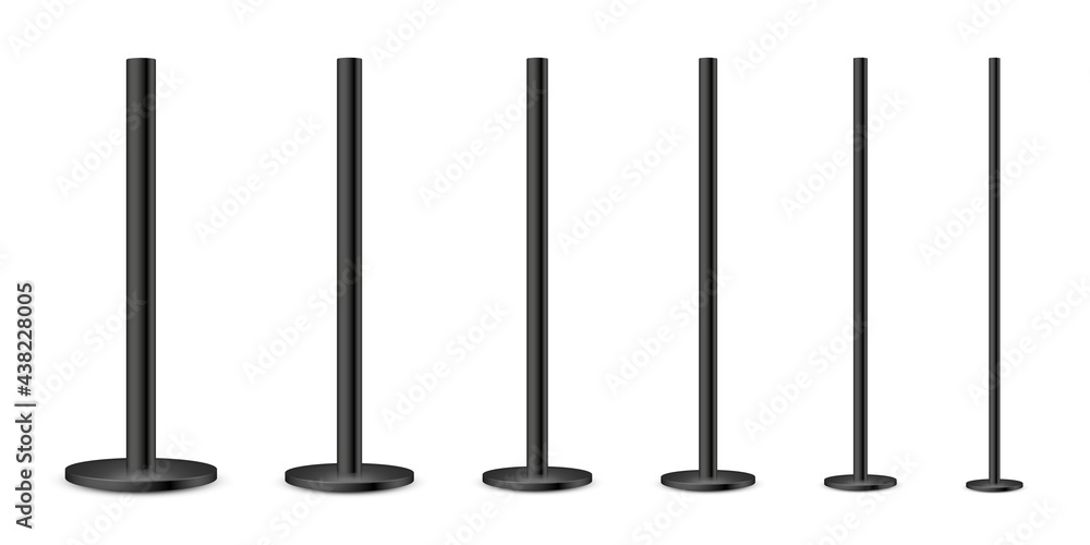 Realistic metal poles collection isolated on white background. Glossy ...