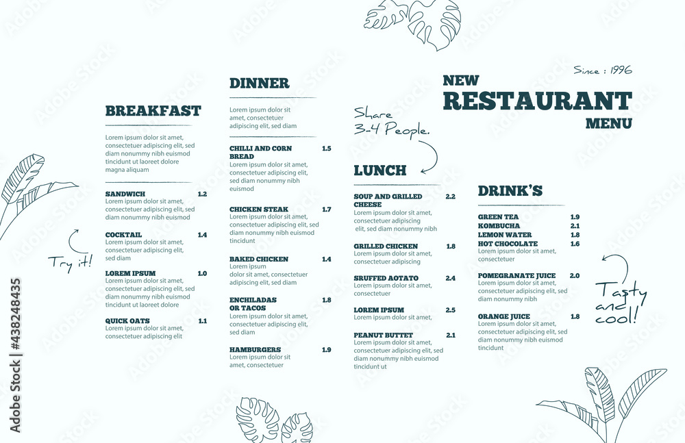 Restaurant cafe menu, template design. One page food menu template ...