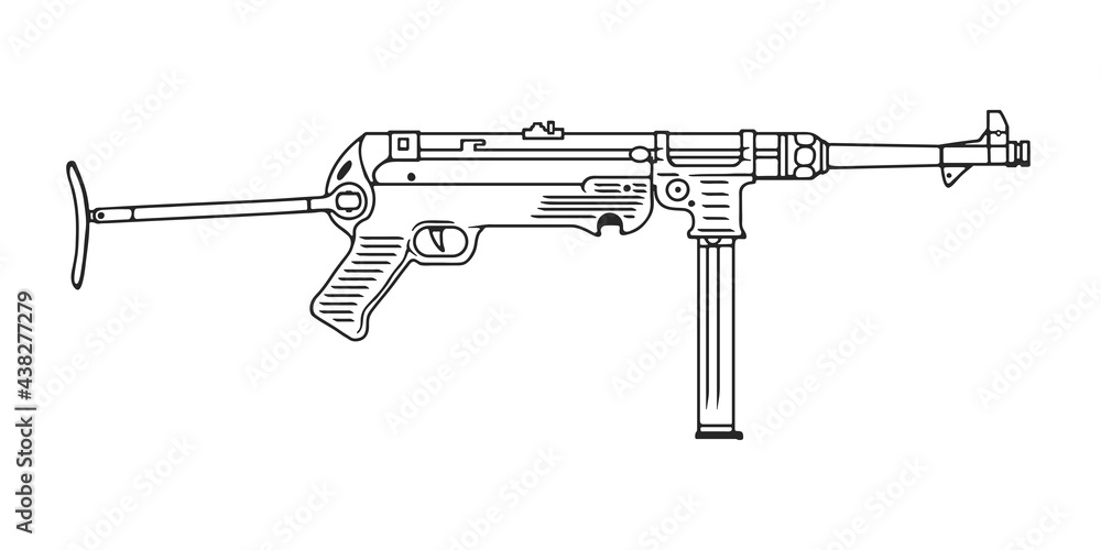 MP-40 German submachine gun. Vector Outline Illustration Stock Vector ...