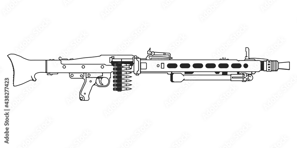 MG 42 German Machine Gun. Vector Outline Illustration Stock Vector | Adobe Stock