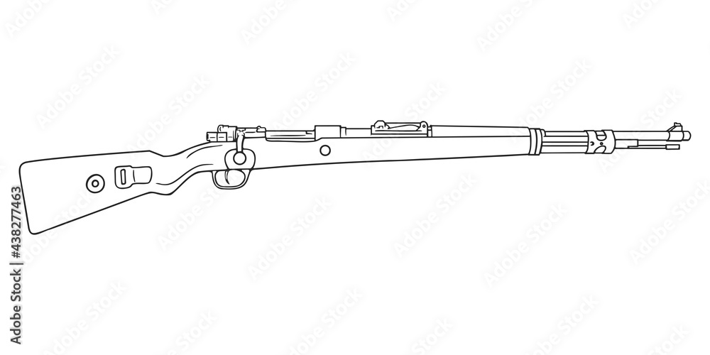 Karabiner 98k German bolt-action rifle. Vector Outline Illustration ...