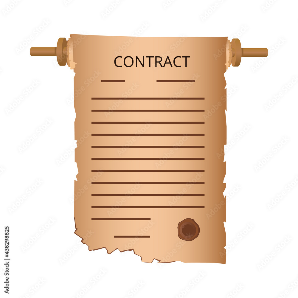 Old contract. Ancient treaty on parchment or papyrus. Antique scroll ...