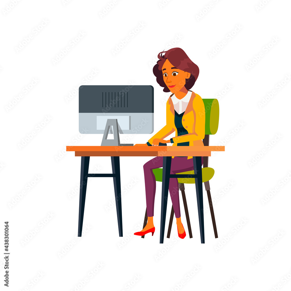 latin woman checking email on computer cartoon vector. latin woman ...