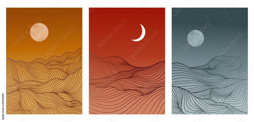 Landscape background with line art pattern vector on set. Abstract ...