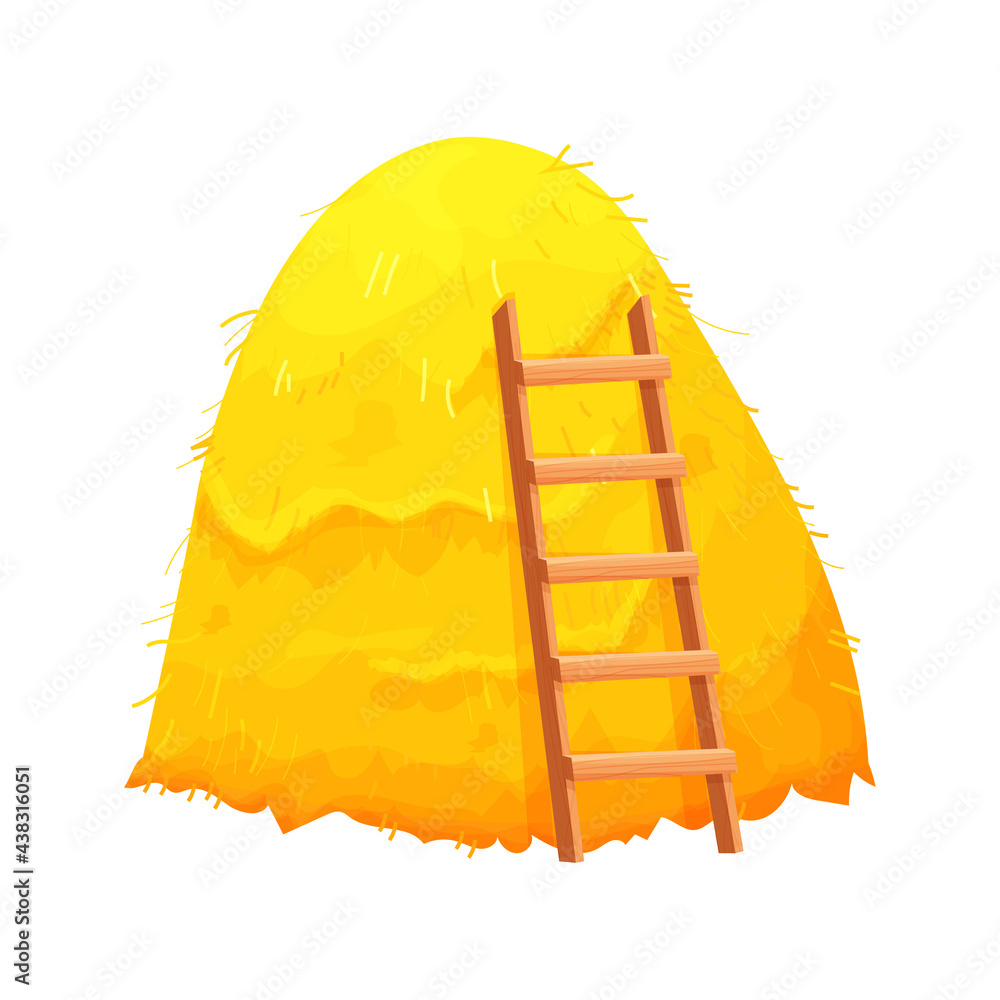 Dry bale of hay with wooden ladder in cartoon style isolated on white ...