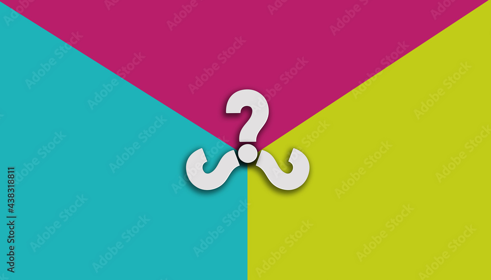3 White question mark sign on Green, pink and blue Background, Three ...