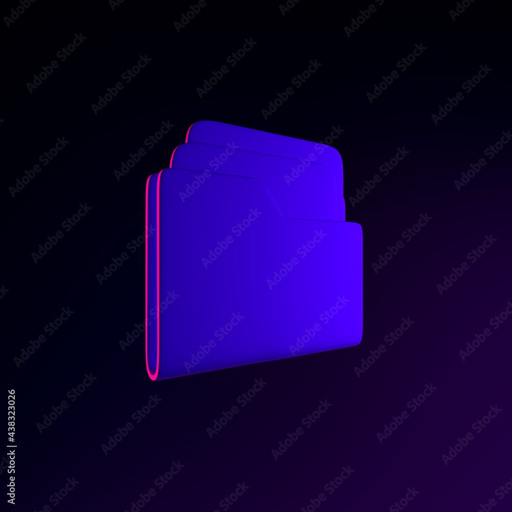 Neon folder icon with documents. 3d rendering interface ui ux element ...