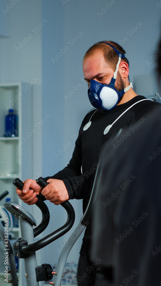 Patient making electrocardiogram during physical exercise in sports ...