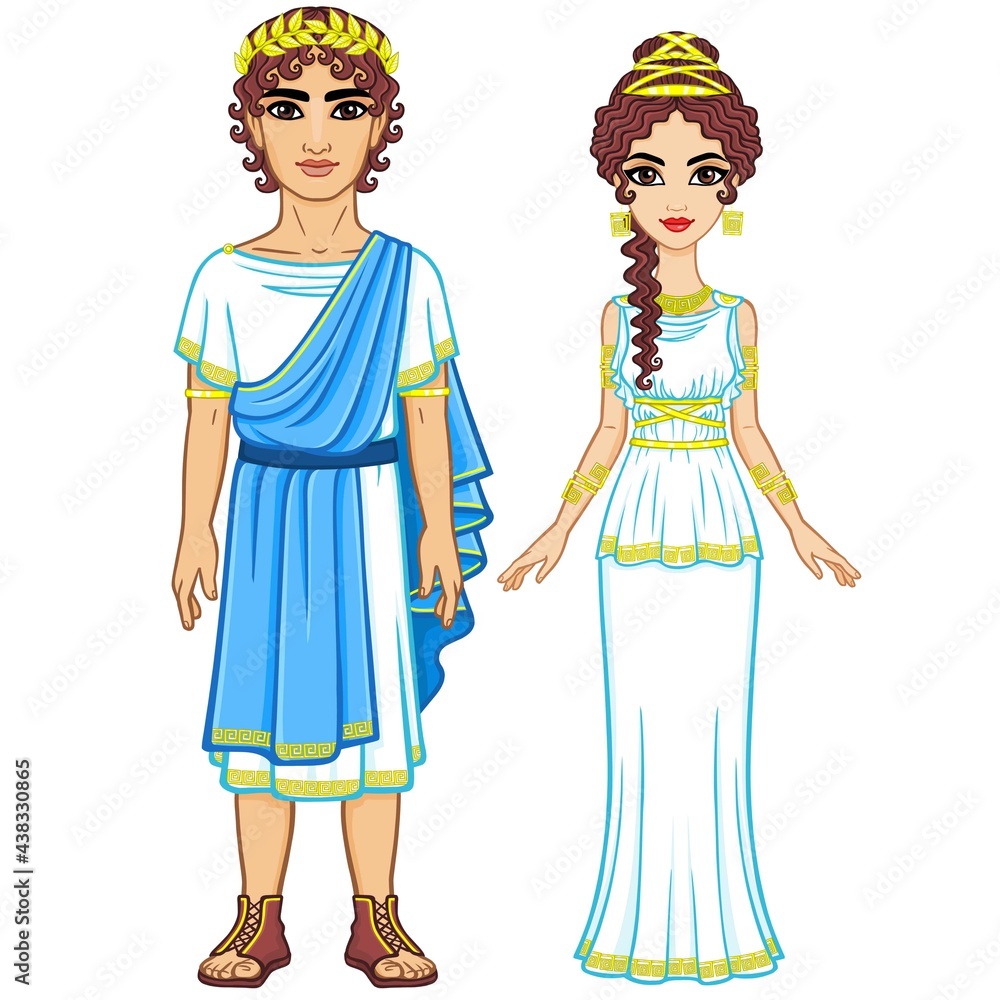 Animation portrait of a family in clothes of Ancient Greece. Full ...