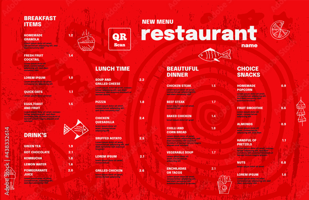 Restaurant cafe menu, template design. One page food menu template ...