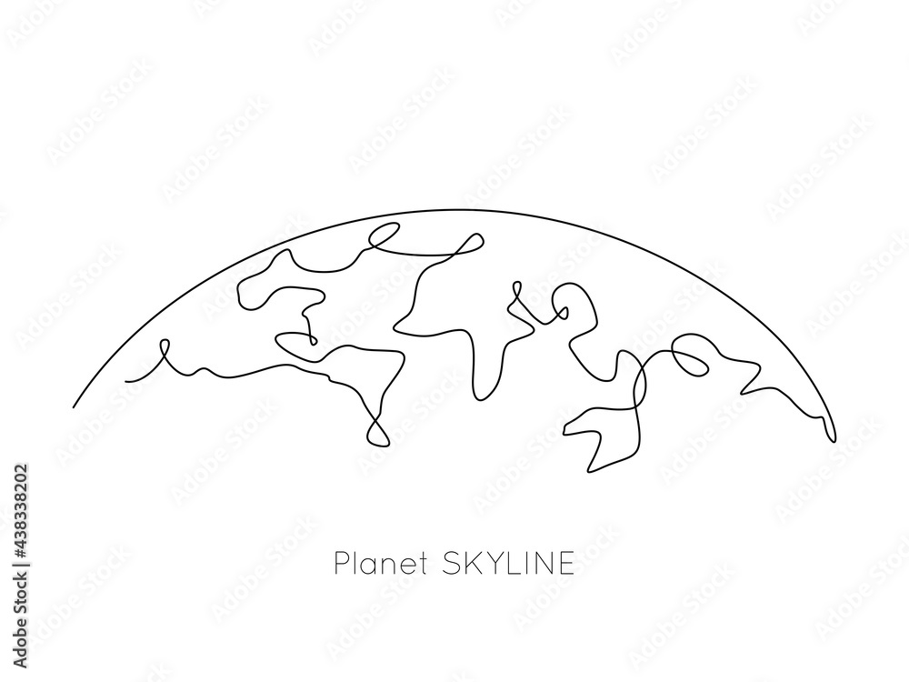 Planet skyline and world map in one continuous line drawing. Earth ...