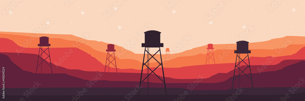 Stockvector mountain flat design with water tower in desert vector ...