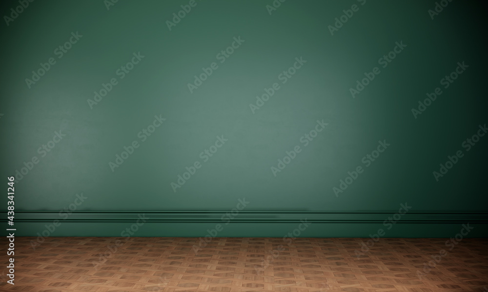 Empty room with green color wall and wooden floor room interior design ...