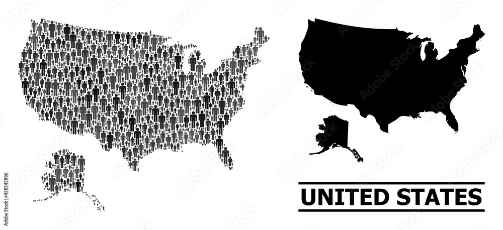 Map of USA and Alaska for social posters. Vector population collage ...