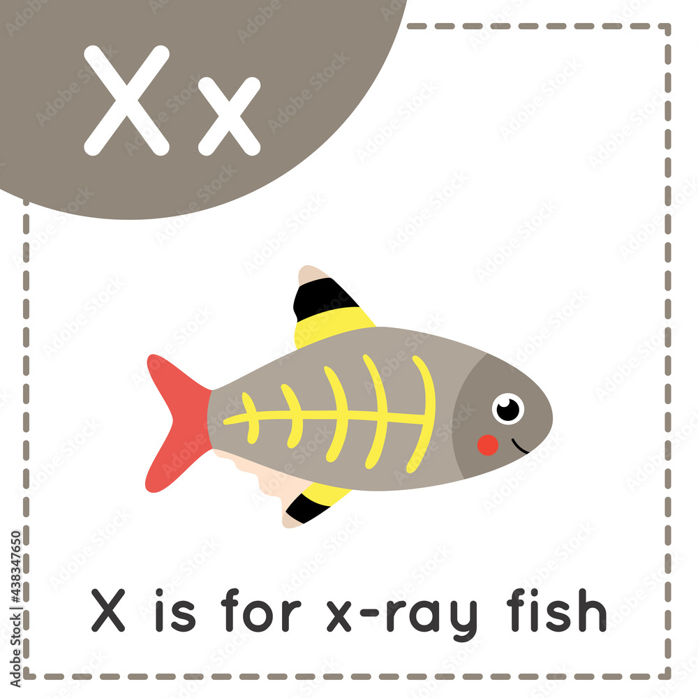 Learning English alphabet for kids. Letter X. Cute cartoon x ray fish ...