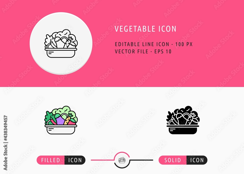 Vegetable icons set editable stroke vector illustration. Healthy salad ...