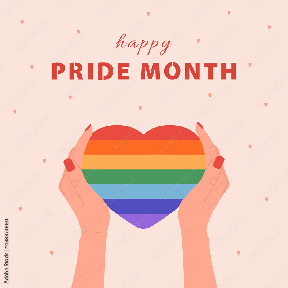 Happy Pride Month concept. Gay parade. Female hand holding LGBT rainbow ...