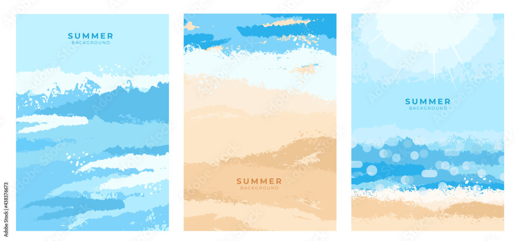 Set of abstract summer backgrounds.Blue ocean texture.Tropical beach.Bokeh light of sky and sea ...