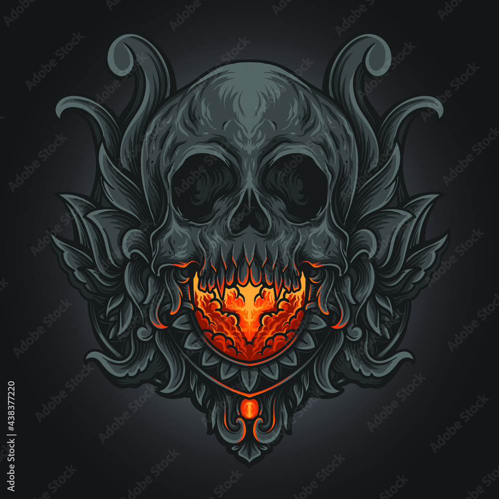 artwork illustration and t shirt design skull engraving ornament Stock ...
