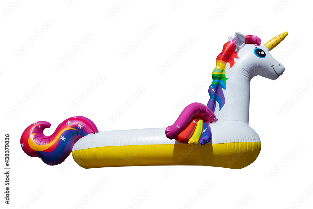 Inflatable unicorn pool float isolated on white background Stock Photo ...