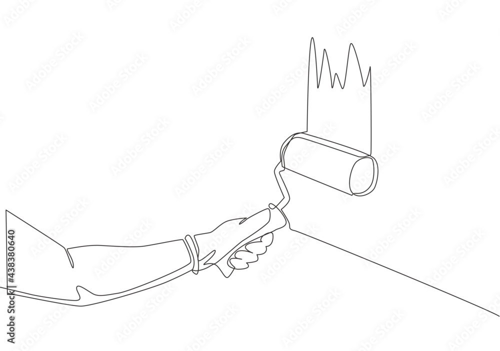 Single continuous line drawing of hand of handyman painting house wall ...