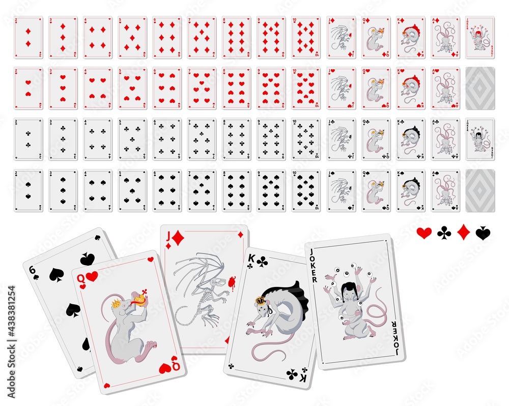 Playing cards with scary creepy rats characters. Set of template ...