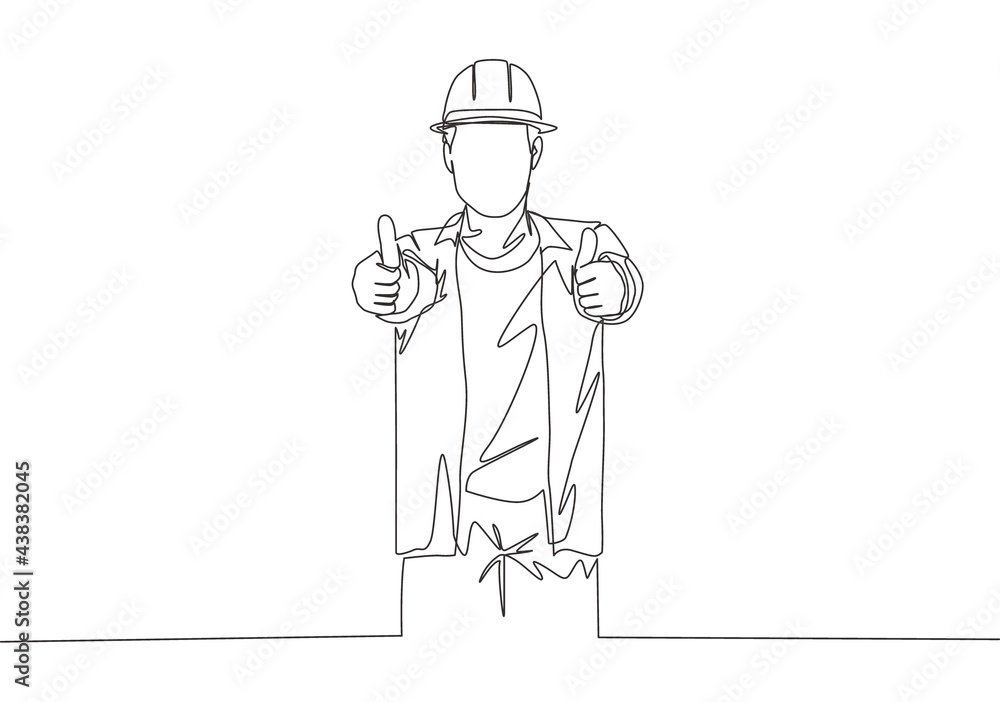 Vetor de One single line drawing of young handsome handyman giving ...