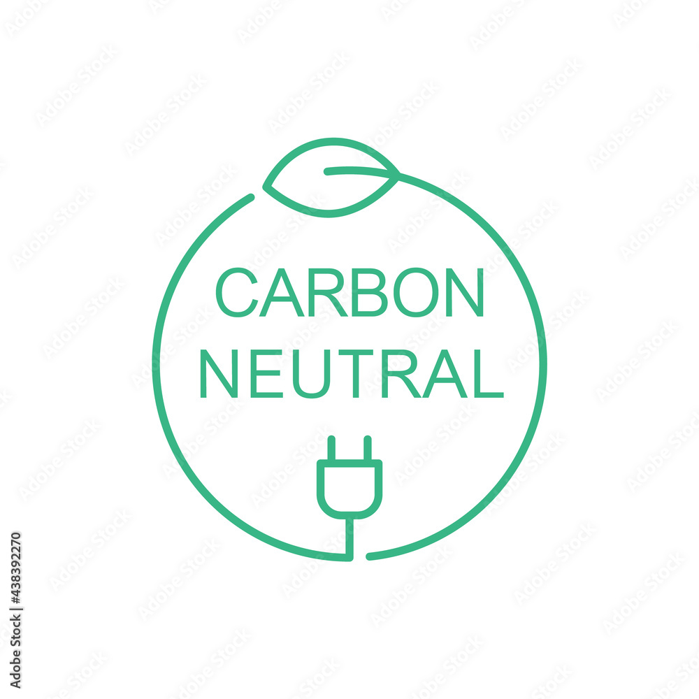 Carbon neutral sign, icon, symbol or logo. Green leaf and a electric ...