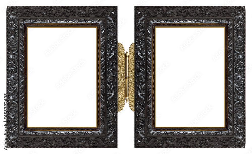 Double wooden frame (diptych) for paintings, mirrors or photos isolated ...