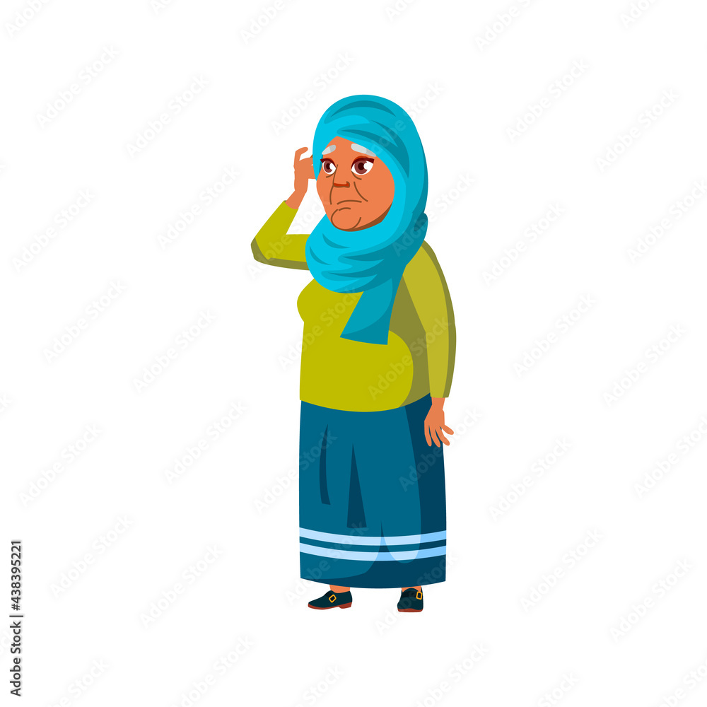 elderly islamic lady thinking how to solve problem cartoon vector ...