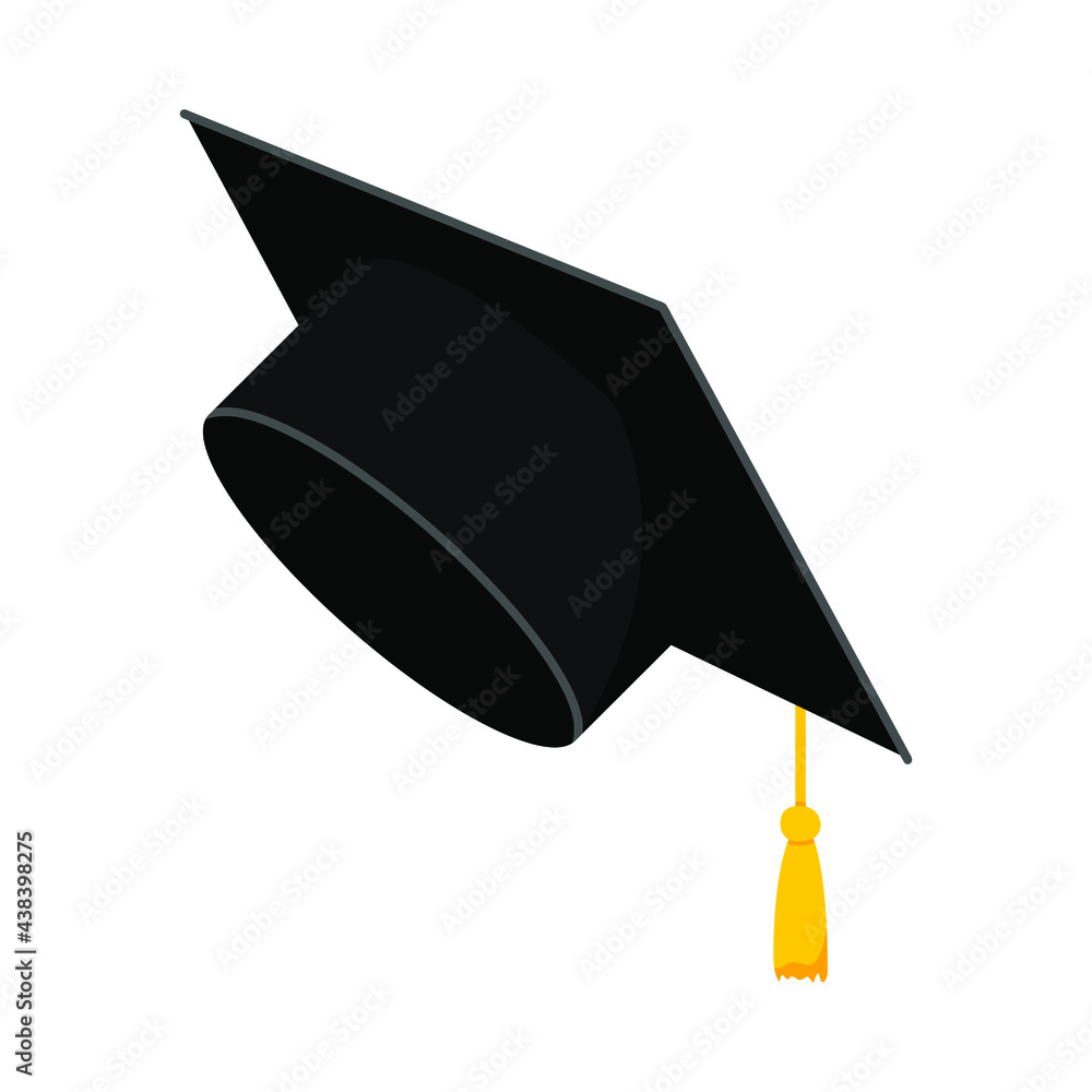 Flat vector cartoon illustration of a black graduate cap. Isolated ...