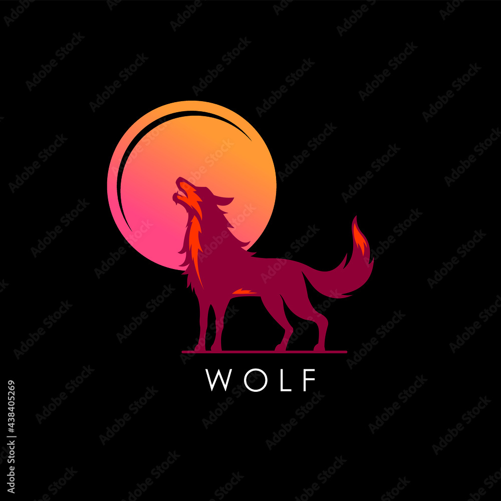 red wolf and the moon logo, silhouette of great wolf vector ...