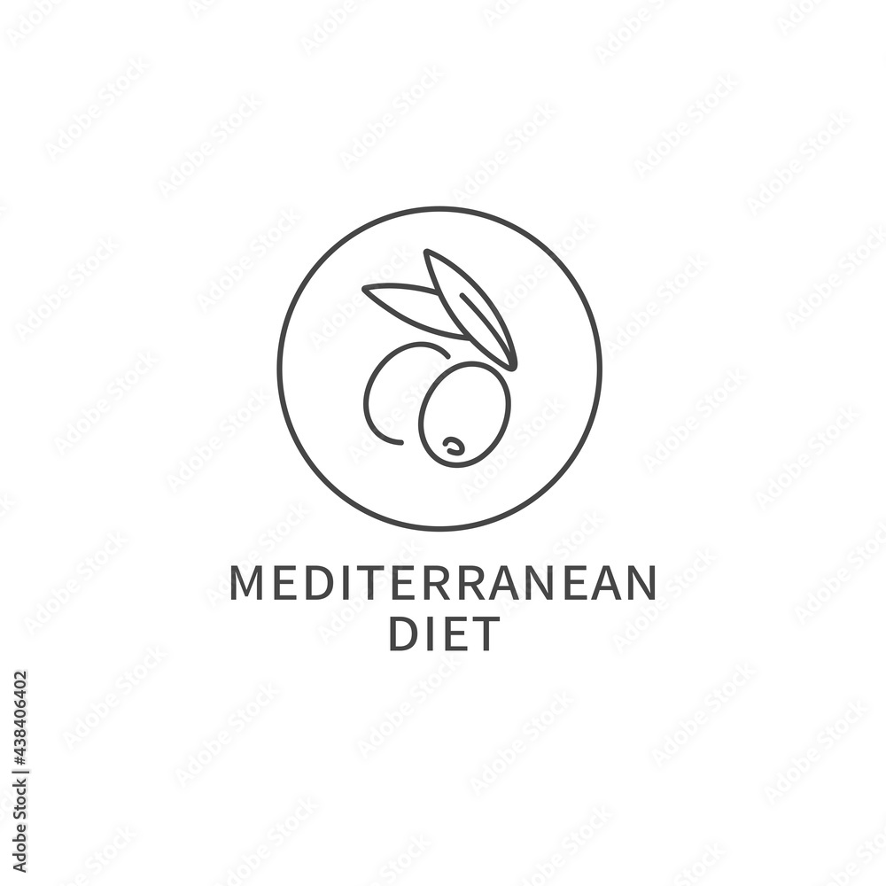 Vector line logo, badge or icon - mediterranean diet. Symbol of healthy ...