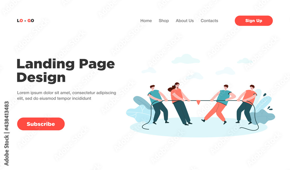 Two office teams of people pulling rope isolated flat vector ...