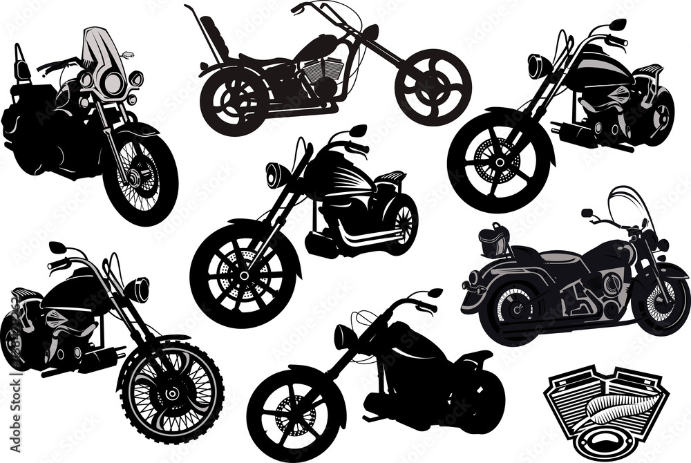 motorcycle silhouette set from different perspectives Stock ...