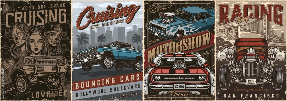 Custom cars vintage posters set Stock Vector | Adobe Stock