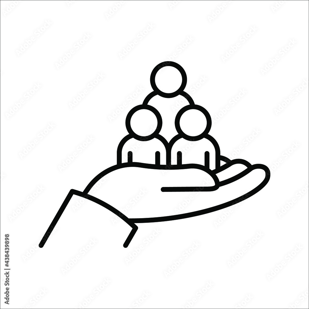 employees on human hand line icon vector illustration. An inclusive ...